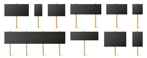 나무 홀더가있는 빈 검은 항의 표지판 사실적인 벡터 데모 배너입니다 스트라이크 액션 골판지 플래카드 모형 Revolution에 대한 스톡 벡터 아트 및 기타 이미지 Istock