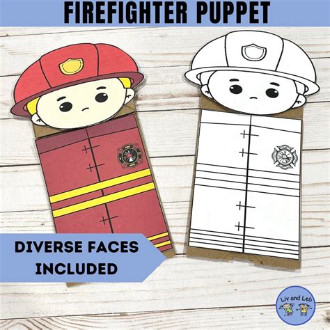 Firefighter Craft Puppet Fireman Paper Craft Etsy