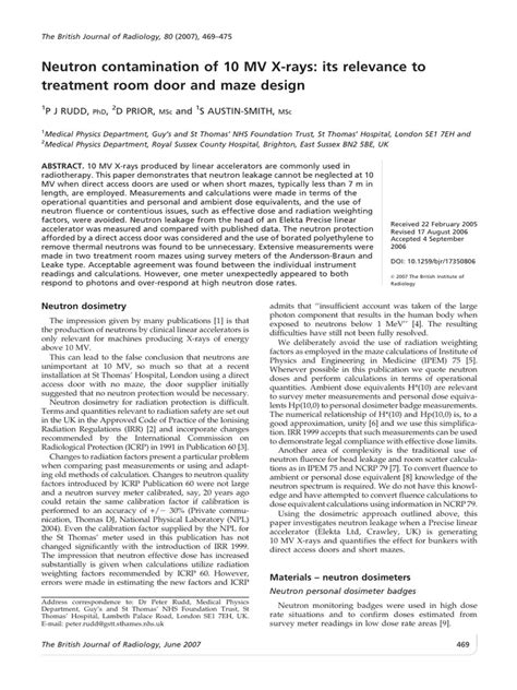 Neutron Contamination Of 10 Mv X Rays Its Relevance To Treatment Room Door And Maze Design