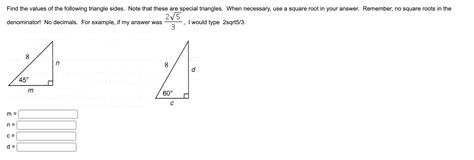 Solved Find The Values Of The Following Triangle Sides Note Chegg