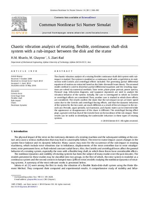 Pdf Chaotic Vibration Analysis Of Rotating Flexible Continuous Shaft Disk System With A Rub