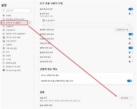 엣지 글자크기 글꼴 크기 변경 설정 카드베리뷰