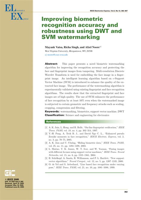 Pdf Improving Biometric Recognition Accuracy And Robustness Using Dwt And Svm Watermarking