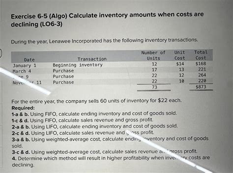 solved exercise 6 5 algo calculate inventory amounts when
