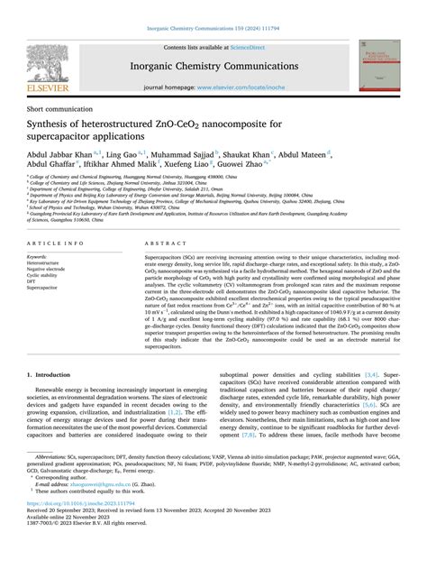 Pdf Synthesis Of Heterostructured Zno Ceo2 Nanocomposite For Supercapacitor Applications