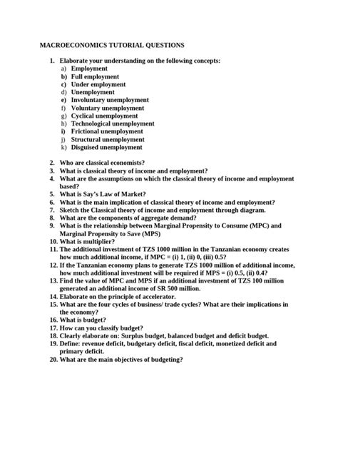 Macroeconomics Tutorial Questions 2 Pdf