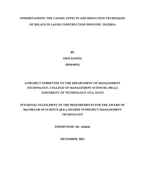 Understanding The Causes Effects And Reduction Techniques Of Delays In The Nigerian