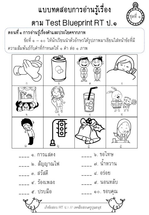 ชุดเตรียมสอบ Rt ป 1 ตาม Test Blueprint สื่อสอนครูปุณยนุช
