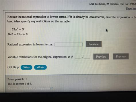 solved show intro instruction reduce the rational expression