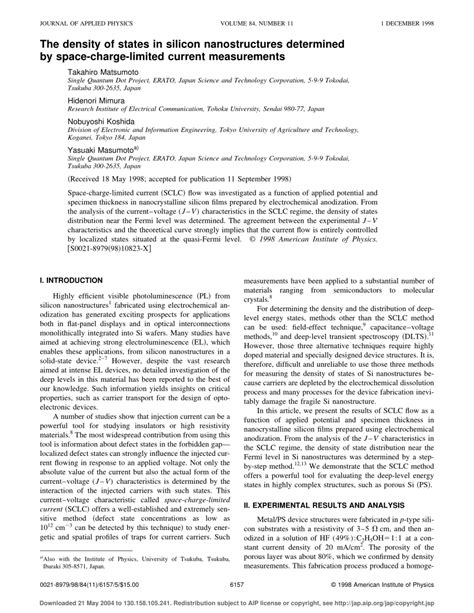 Pdf The Density Of States In Silicon Nanostructures Determined By Space Charge Limited Current
