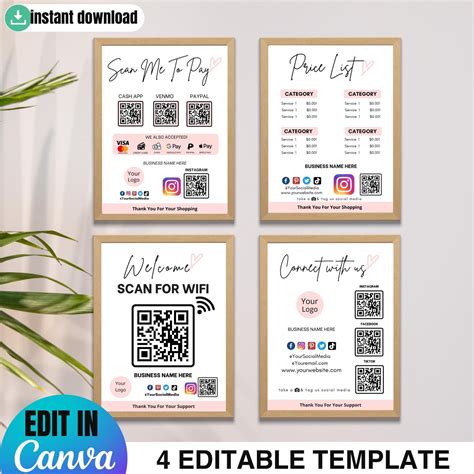 Scan To Pay Template Bundle Printable Payment Sign Editable Social Media Qr Code Sign Scan To