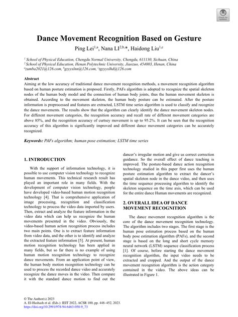 Pdf Dance Movement Recognition Based On Gesture