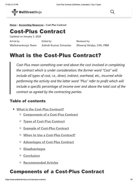 Cost Plus Contract Definition Examples Top 3 Types Pdf