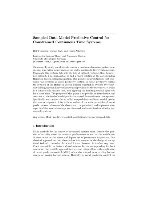 Pdf Sampled Data Nonlinear Model Predictive Control For Constrained