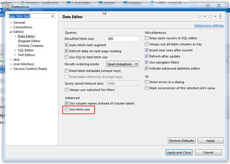 Sql Editor Does Not Honor The Resultset Fetch Size For Teradata