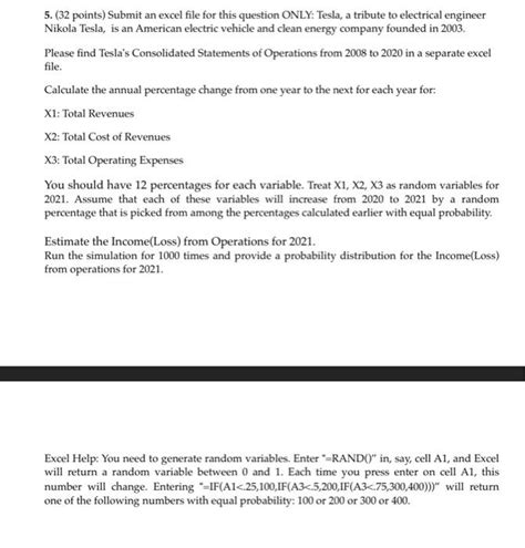 Solved 5 32 Points Submit An Excel File For This Question