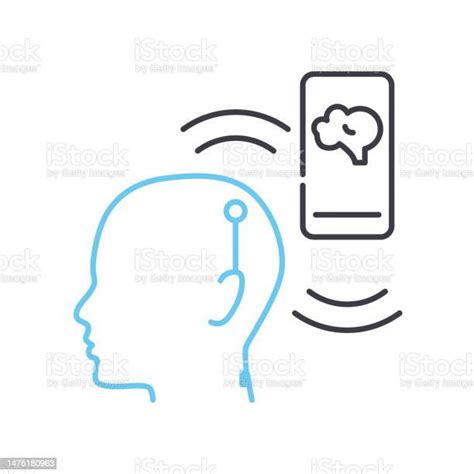 Icône De Ligne Dinterface Cerveauordinateur Symbole De Contour