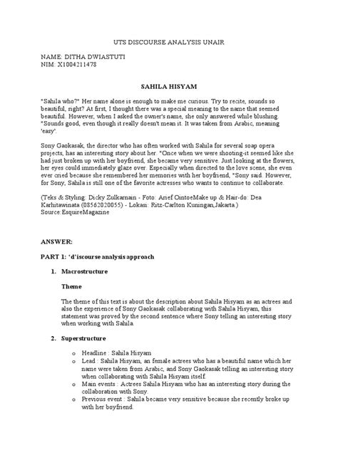 Uts Discourse Analysis Unair Ditha Dwiastuti 502110010098 Pdf