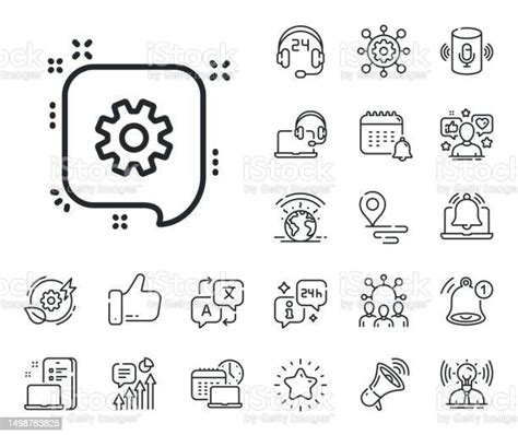 톱니바퀴 선 아이콘입니다 기술 설정 기호 위치 기술 및 스마트 스피커를 배치합니다 벡터 고급에 대한 스톡 벡터 아트 및 기타 이미지 Istock