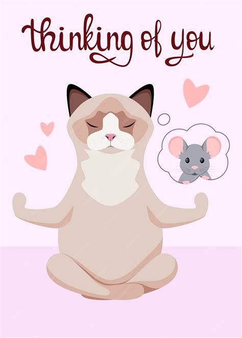Premium Vector Card With Funny Cat Thinking Of You Cartoon Design