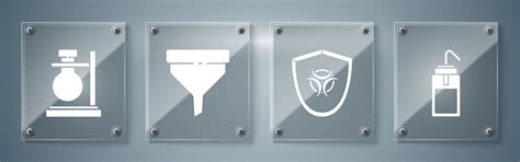 실험실 세척 병 실드에 생물학적 위험 기호 깔때기 또는 필터 및 시험관 플라스크를 스탠드에 놓습니다 정사각형 유리 패널 벡터 건강 검진에 대한 스톡 벡터 아트 및 기타