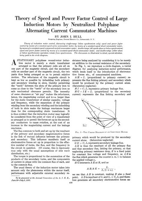 Pdf Theory Of Speed And Power Factor Control Of Large Induction Motors By Neutralized