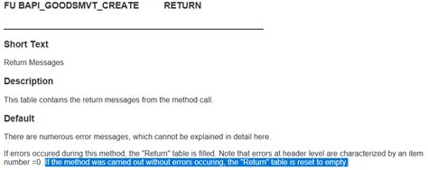 abap behaviour of return parameter of bapi goodsmvt create stack overflow