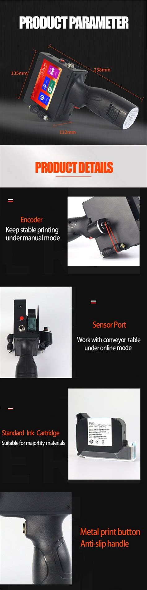 Handheld Coding Inkjet Printer Machine For Expiry Date Words Batch