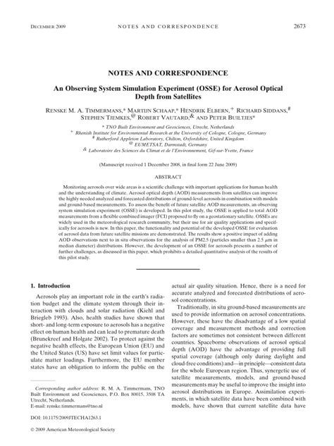 Pdf An Observing System Simulation Experiment Osse For Aerosol Optical Depth From Satellites