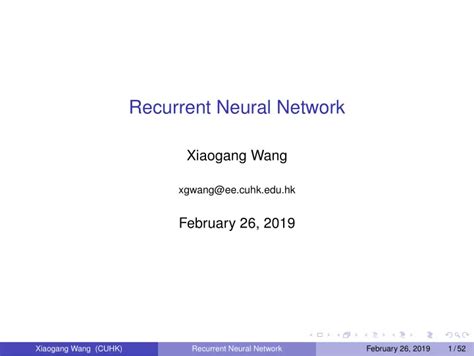 Ppt Recurrent Neural Network Xiaogang Wang Xgwanghk Powerpoint Presentation