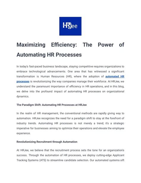 Ppt Maximizing Efficiency The Power Of Automating Hr Processes