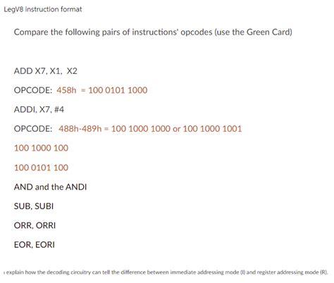 Solved Legv8 Instruction Format Compare The Following Pairs