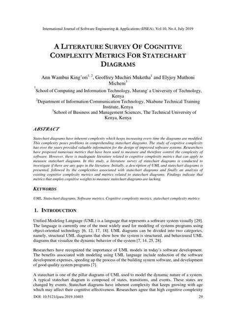 pdf a literature survey of cognitive complexity metrics for statechart diagrams