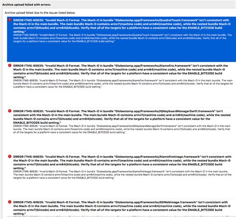 Ios Xcode Error ITMS 90635 Invalid Mach O In Bundle Submitting To App Store Stack Overflow