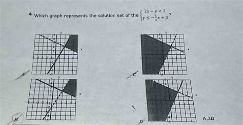 4 which graph represents the solution set of the beginarrayl 2x y