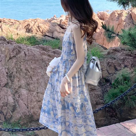 마쉬옐로우 빅사이즈여름신상원피스데이트룩 민소매 리본 유화 플로럴 슬링 A라인 롱 원피스 캠퍼스룩 여행룩 소풍룩 오피스룩 바캉스룩