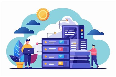 Premium Vector Two Individuals Manage Customizable Cloud Hosting