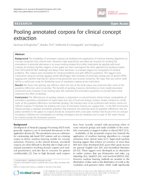 Pdf Pooling Annotated Corpora For Clinical Concept Extraction