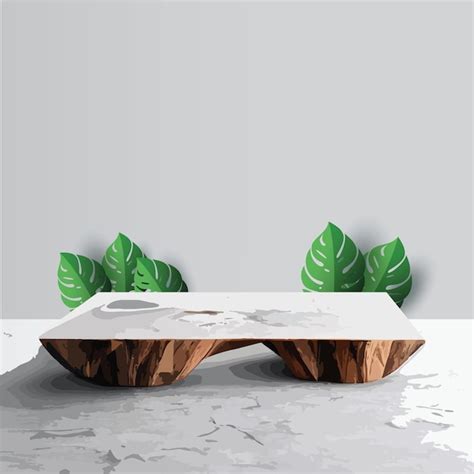 대리석 나무 조롱 화장품 디스플레이 연단 무대 받침대 또는 플랫폼을 보여줍니다 3차원 벡터 프리미엄 벡터