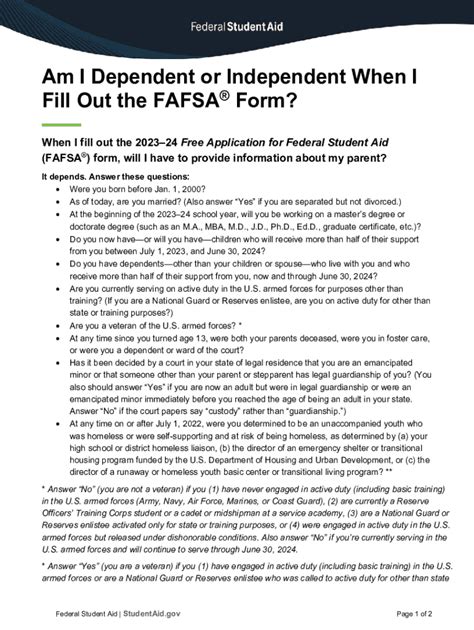 Fillable Online Am I Dependent Or Independent When I Fill Out The FAFSA Form Am I Dependent Or