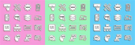 Set Line Website Statistic Ui Or Ux Design Monitor Mobile Tablet
