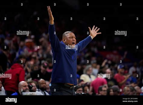 Philadelphia 76ers Coach Doc Rivers Reacts During The First Half Of
