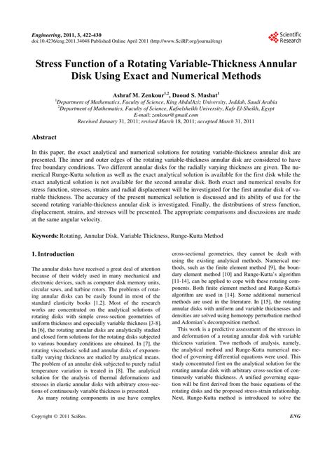 pdf stress function of a rotating variable thickness annular disk