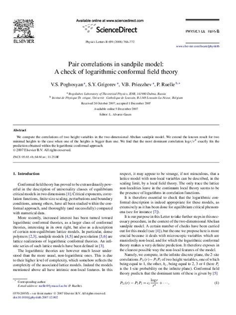 Pdf Pair Correlations In Sandpile Model A Check Of Logarithmic