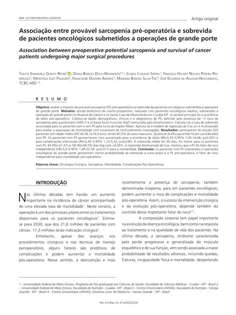 Pdf Association Between Preoperative Potential Sarcopenia And