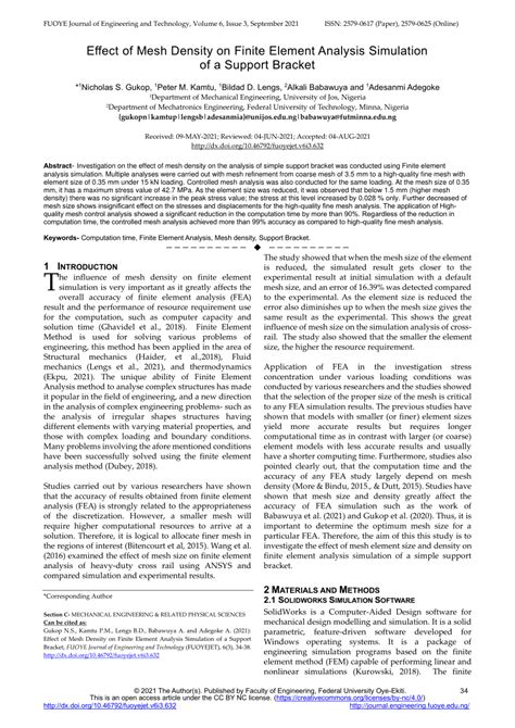 Pdf Effect Of Mesh Density On Finite Element Analysis Simulation Of A
