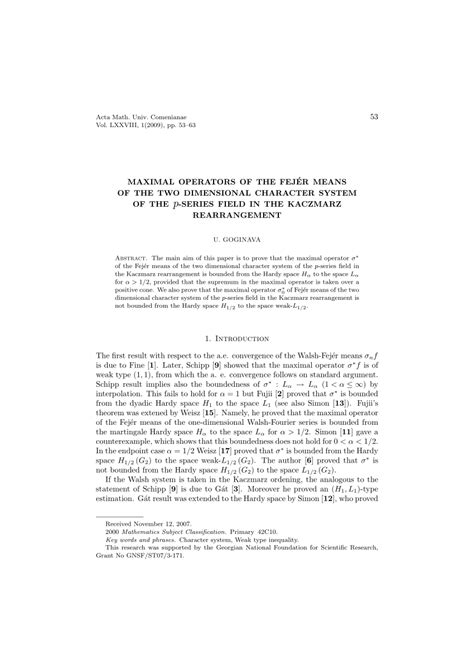 Pdf Maximal Operators Of The Fejér Means Of The Two Dimensional Character System Of The P