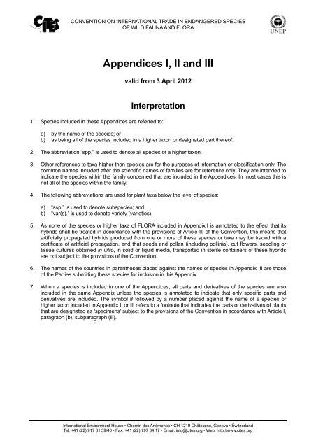 Cites Appendices I Ii And Iii Valid From 3 April 2012