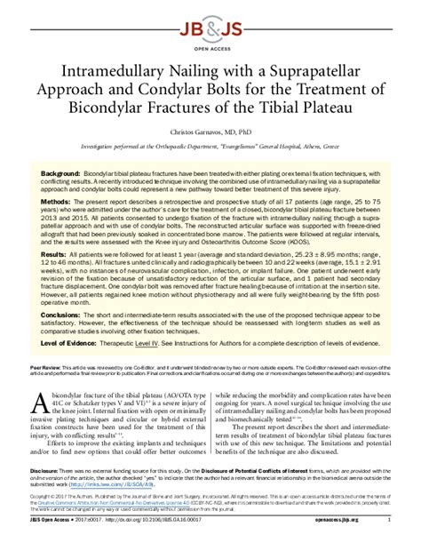Pdf Suprapatellar Nailing For Tibial Plateau Fractures