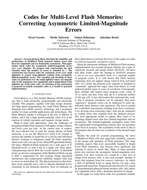 Pdf Codes For Multi Level Flash Memories Correcting Asymmetric Limited Magnitude Errors